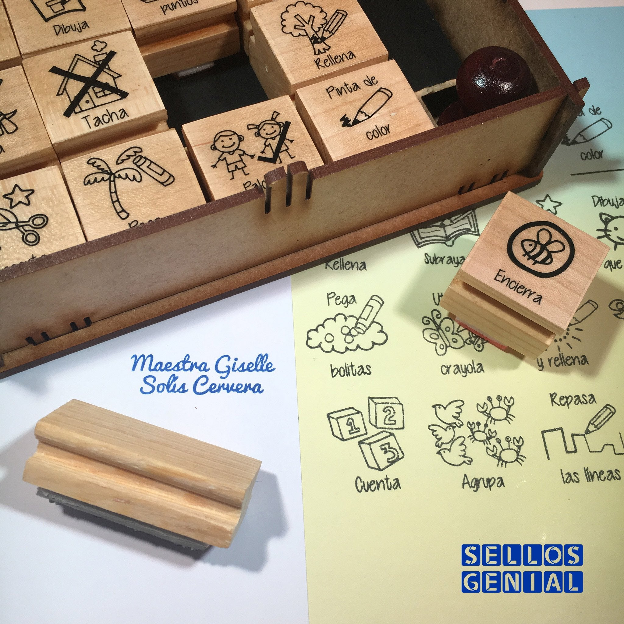 Sets de Sellos Didácticos Madera 3x3 cm – Sellos Genial MX